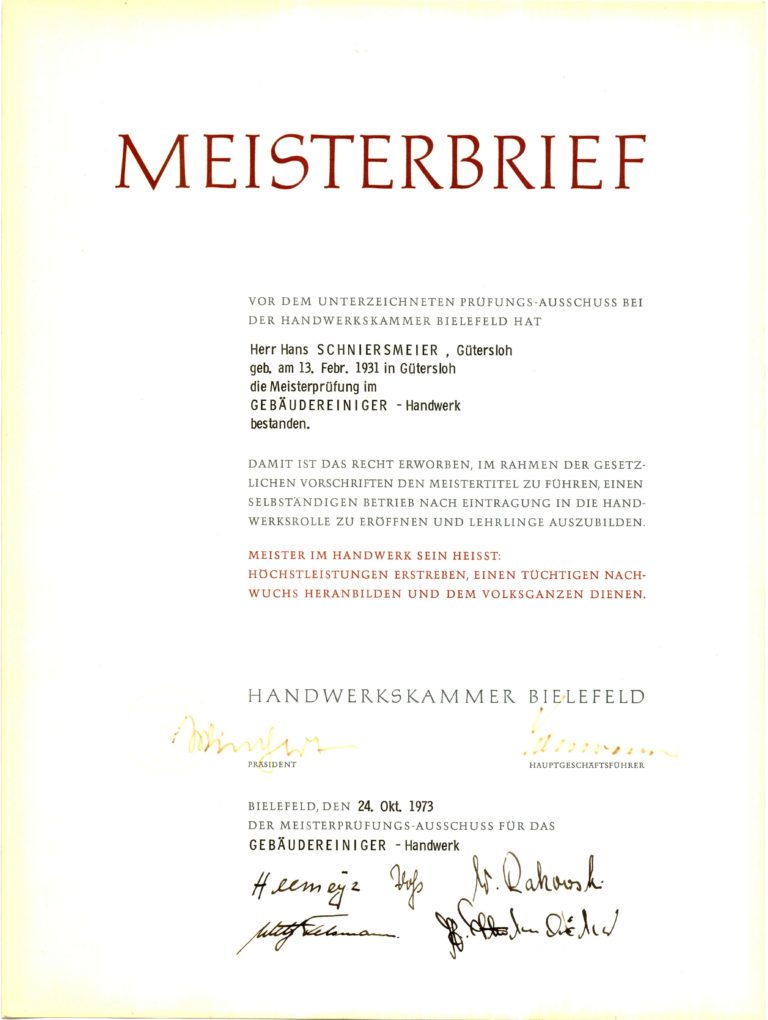 Meisterbriefe – Gesellenbrief – Schniersmeier GmbH